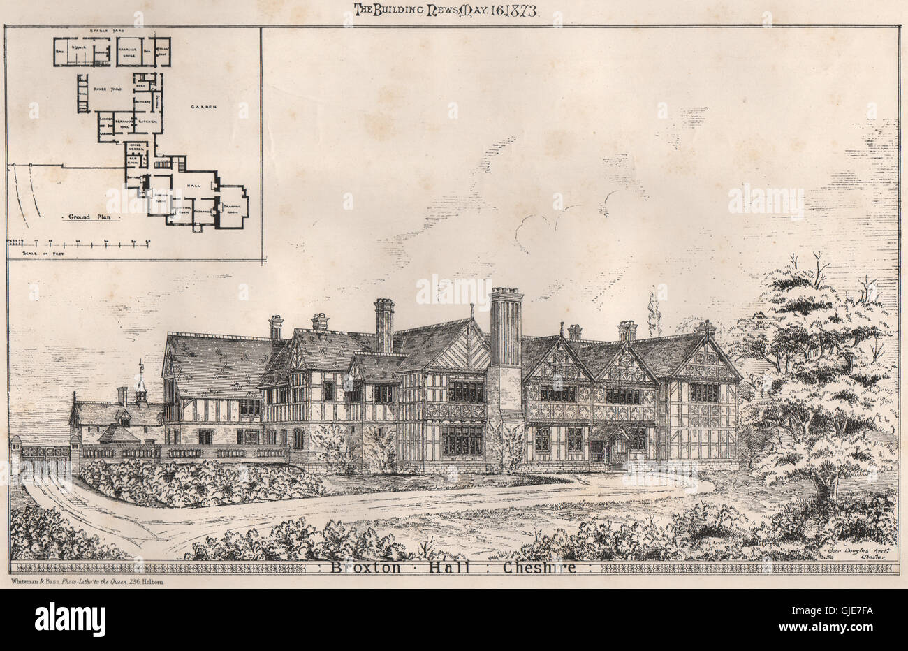 Broxton Hall, Cheshire, antique print 1873 Stock Photo - Alamy