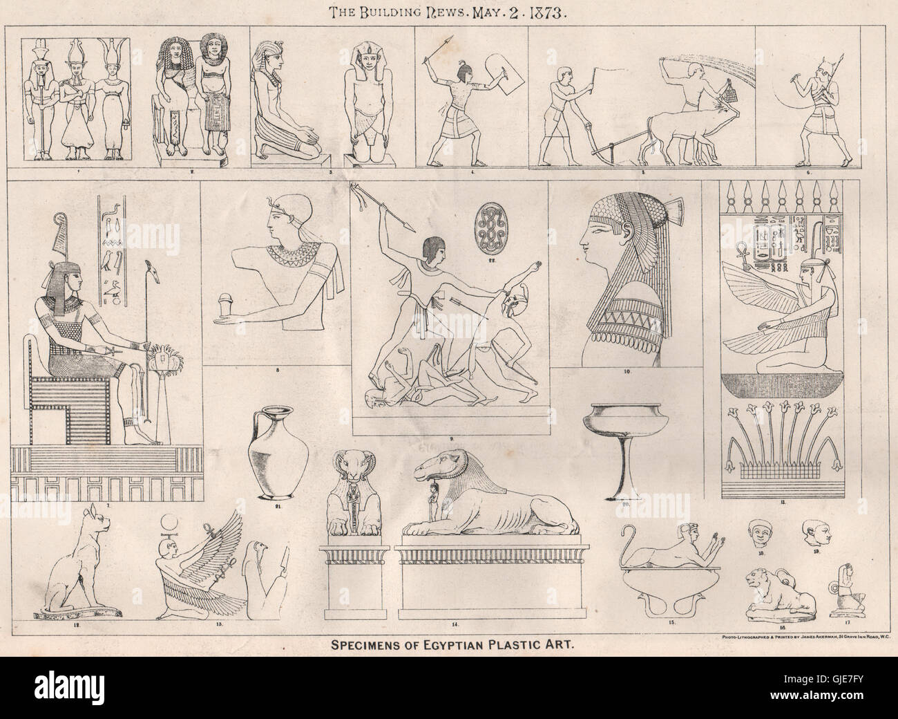 Specimens of Egyptian plastic art. Fine Arts, antique print 1873 Stock ...