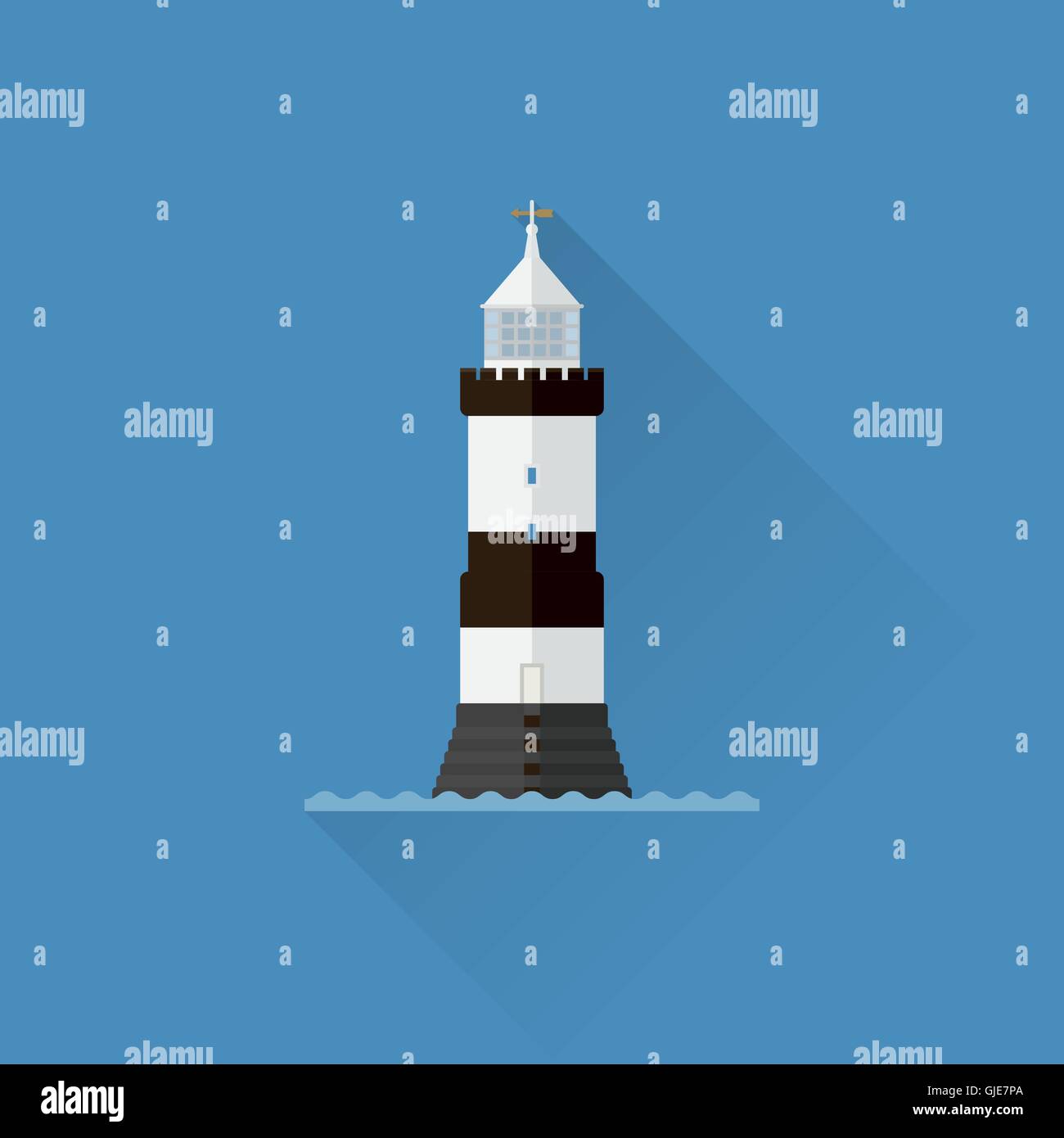 Flat design long shadow lighthouse icon on blue background Stock Vector ...
