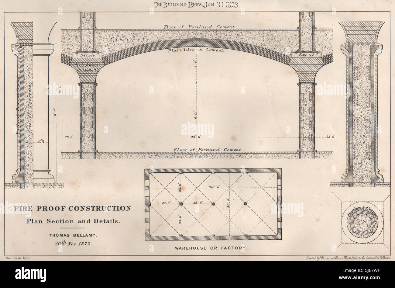 Fire proof construction plan section & details; Thomas Bellamy, old ...