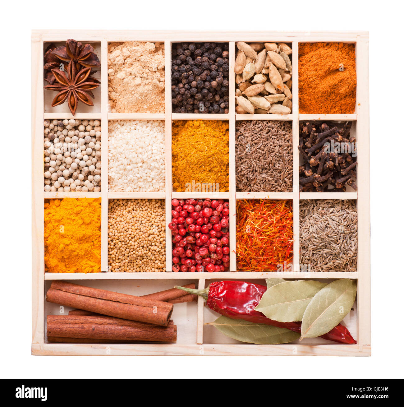Various spices in the wooden box Stock Photo - Alamy