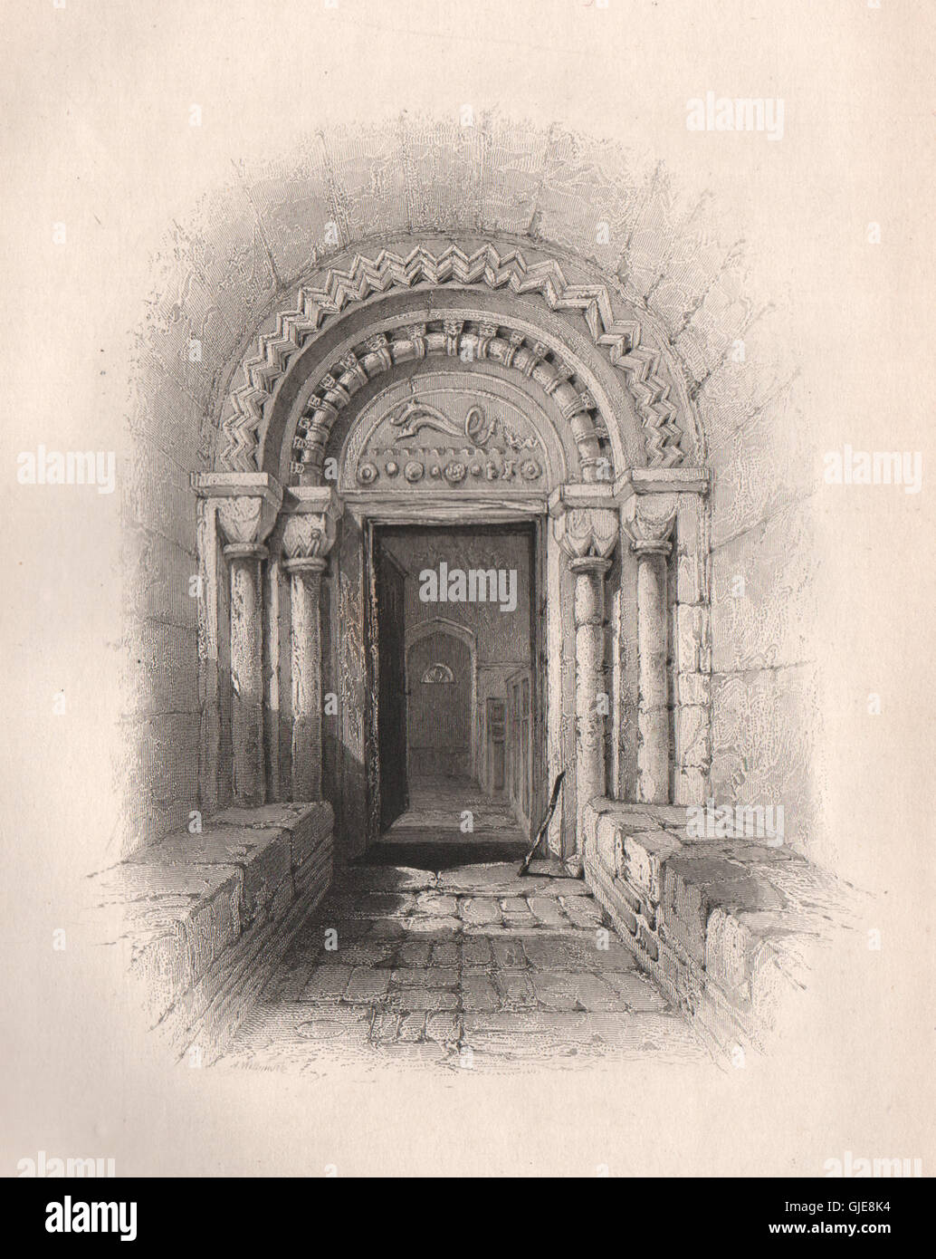 Doorway AUSTERFIELD Church, Yorkshire. Pilgrim fathers. BARTLETT, print ...