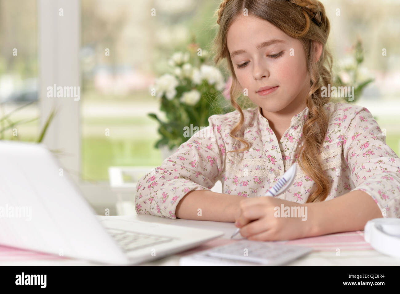 Little girl using computer Stock Photo - Alamy