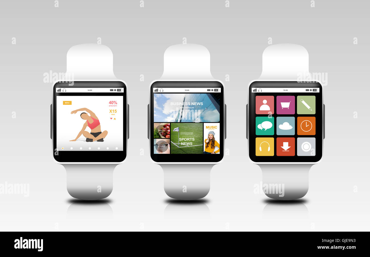 smart watches with applications on screens Stock Photo - Alamy