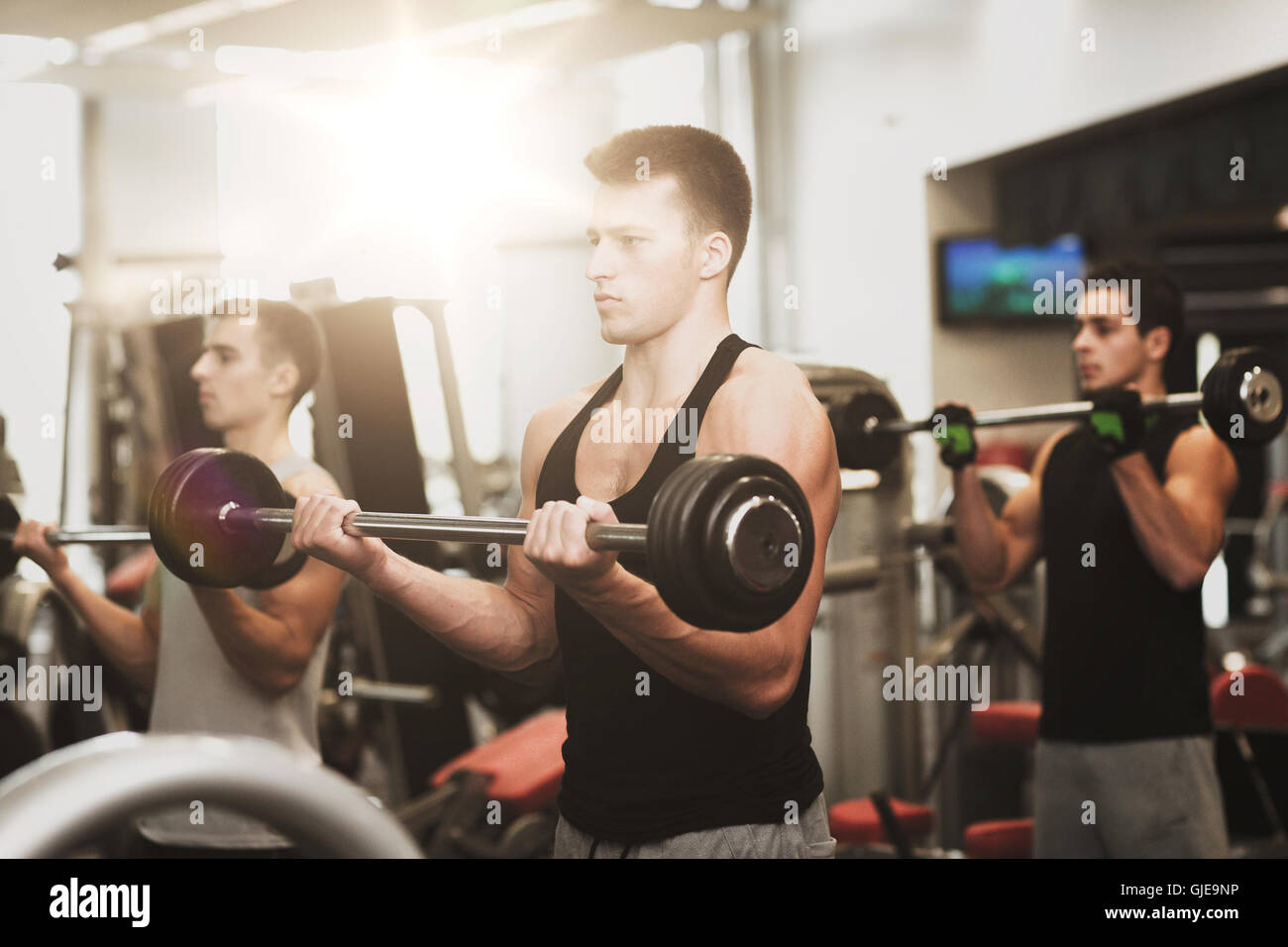 group of men with barbells in gym Stock Photo - Alamy