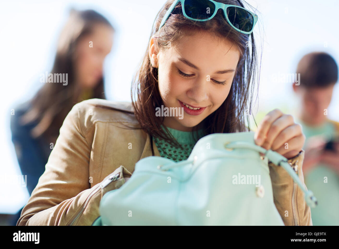 high school student girl with backpack outdoors Stock Photo - Alamy
