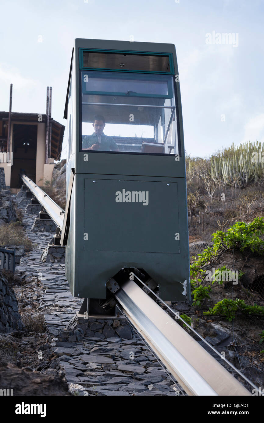 Funicular railway on the cliff connecting the Abama hotel with the ...