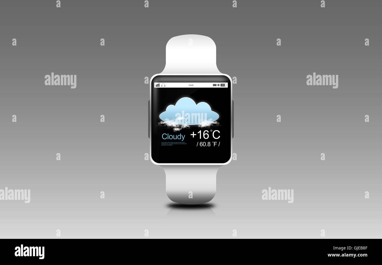 illustration of smart watch with weather forecast Stock Photo - Alamy