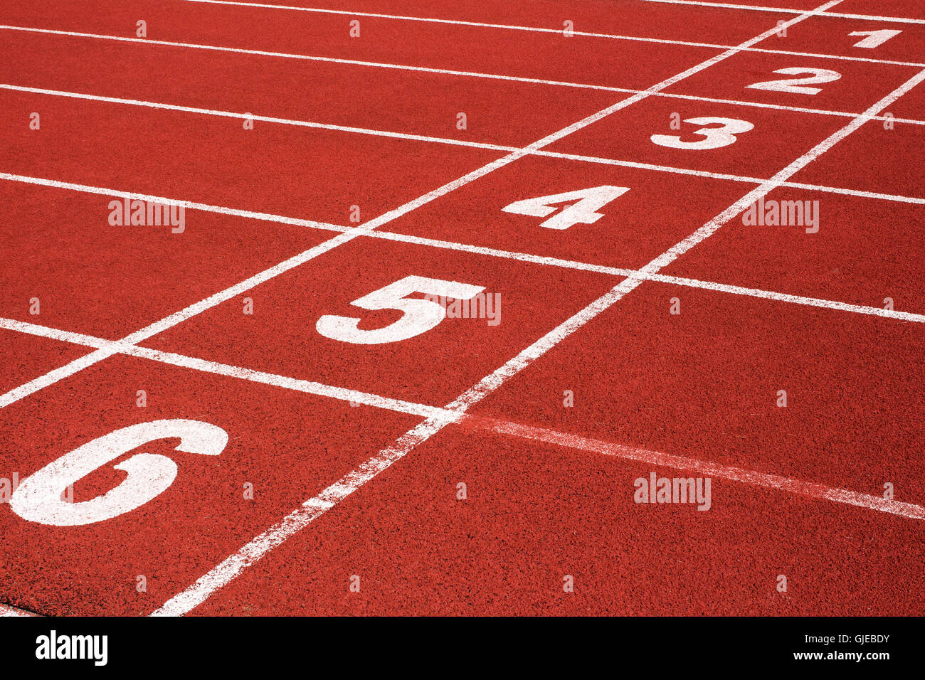 Running track with the numbers from one to six Stock Photo - Alamy