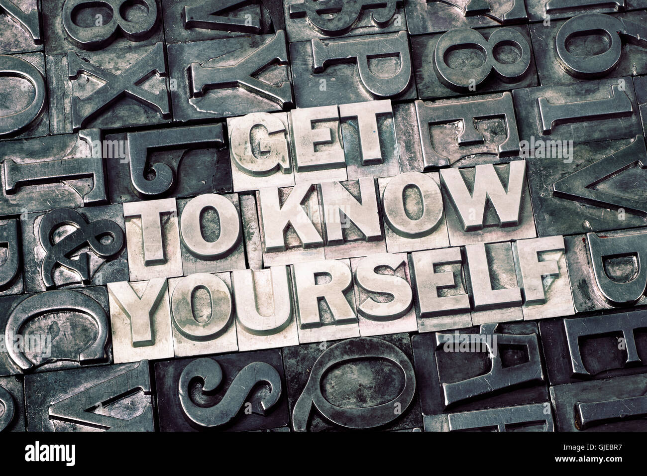 get to know yourself phrase made from metallic letterpress blocks with ...
