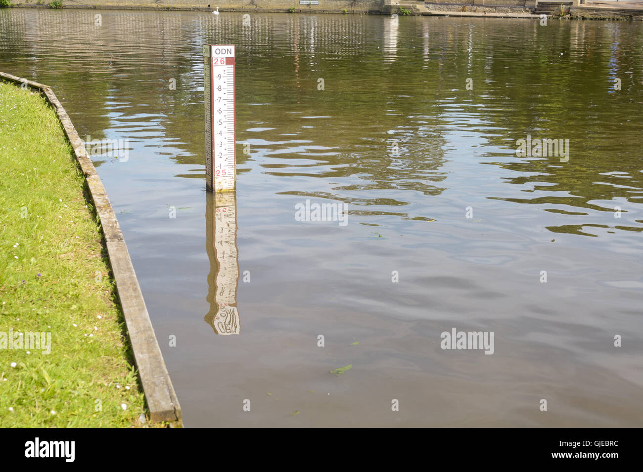 Water depth marker in river Stock Photo - Alamy