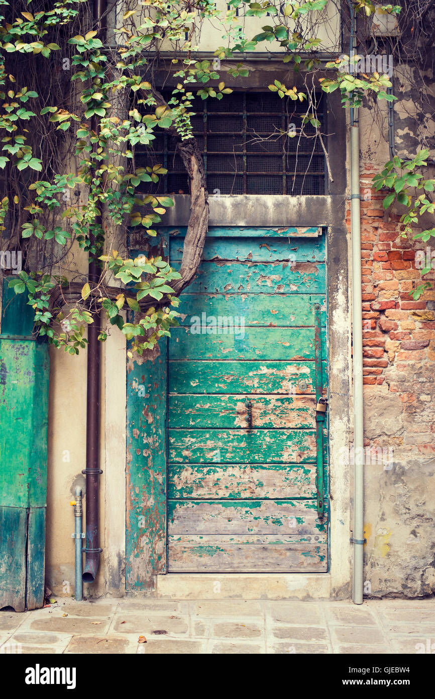 ancient green wooden door in Venice, Italy Stock Photo - Alamy