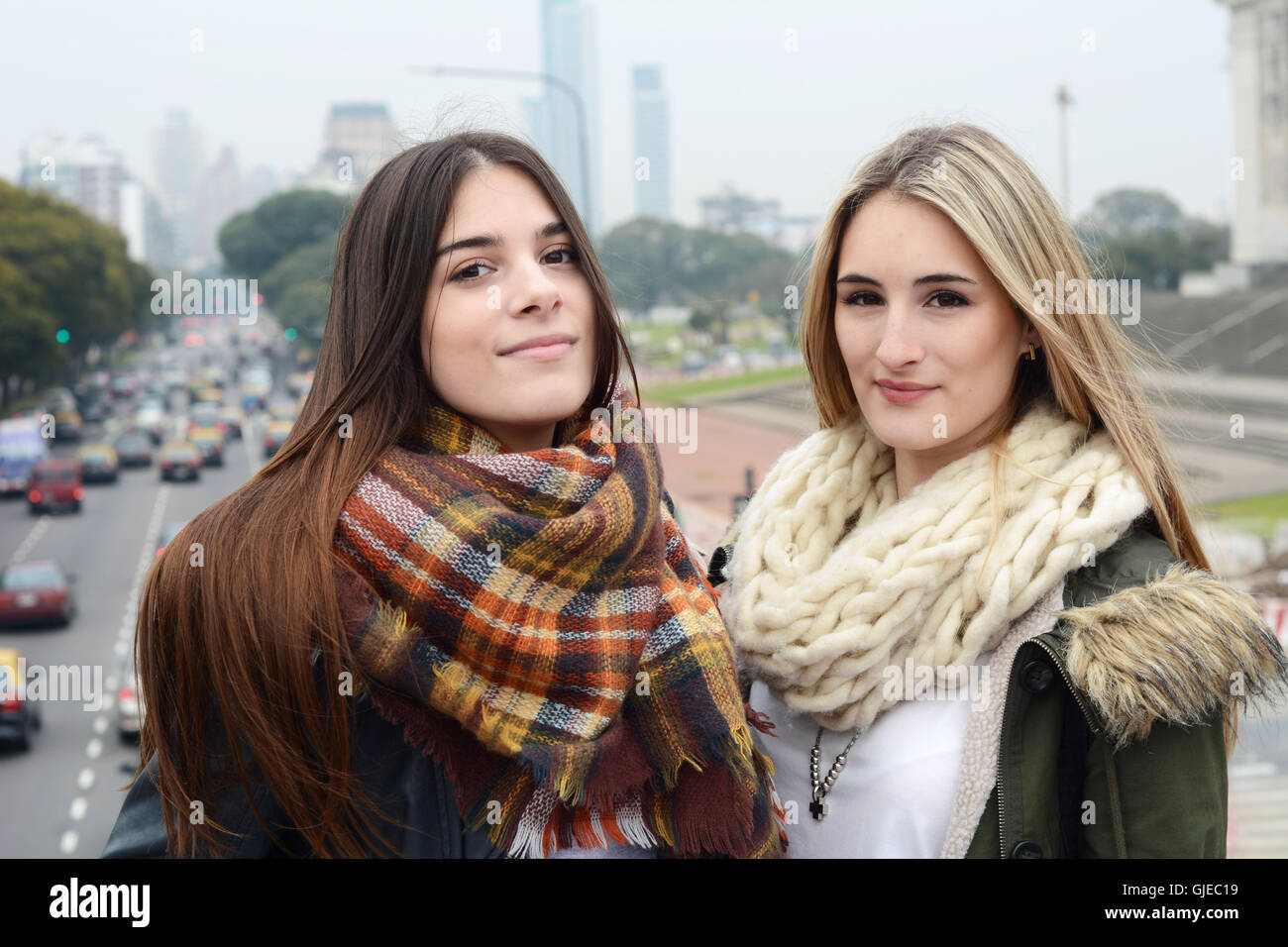 Portrait of two beautiful young woman. Urban concept. Outdoors Stock ...