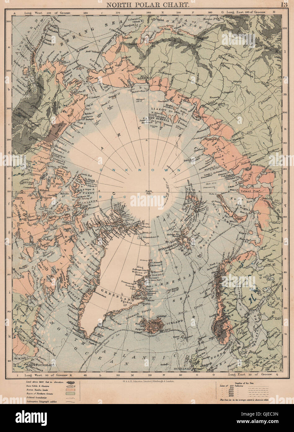 NORTH POLAR CHART. Arctic. Explorers routes. Nansen 1895. Abruzzi 1900 ...