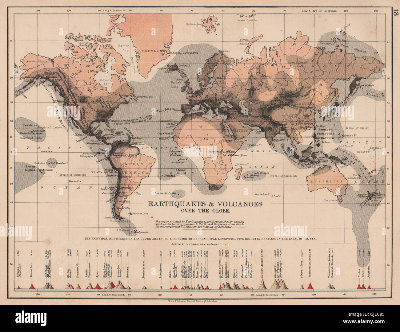 WORLD SEISMIC. Earthquake zones & active/inactive Volcanoes. JOHNSTON ...
