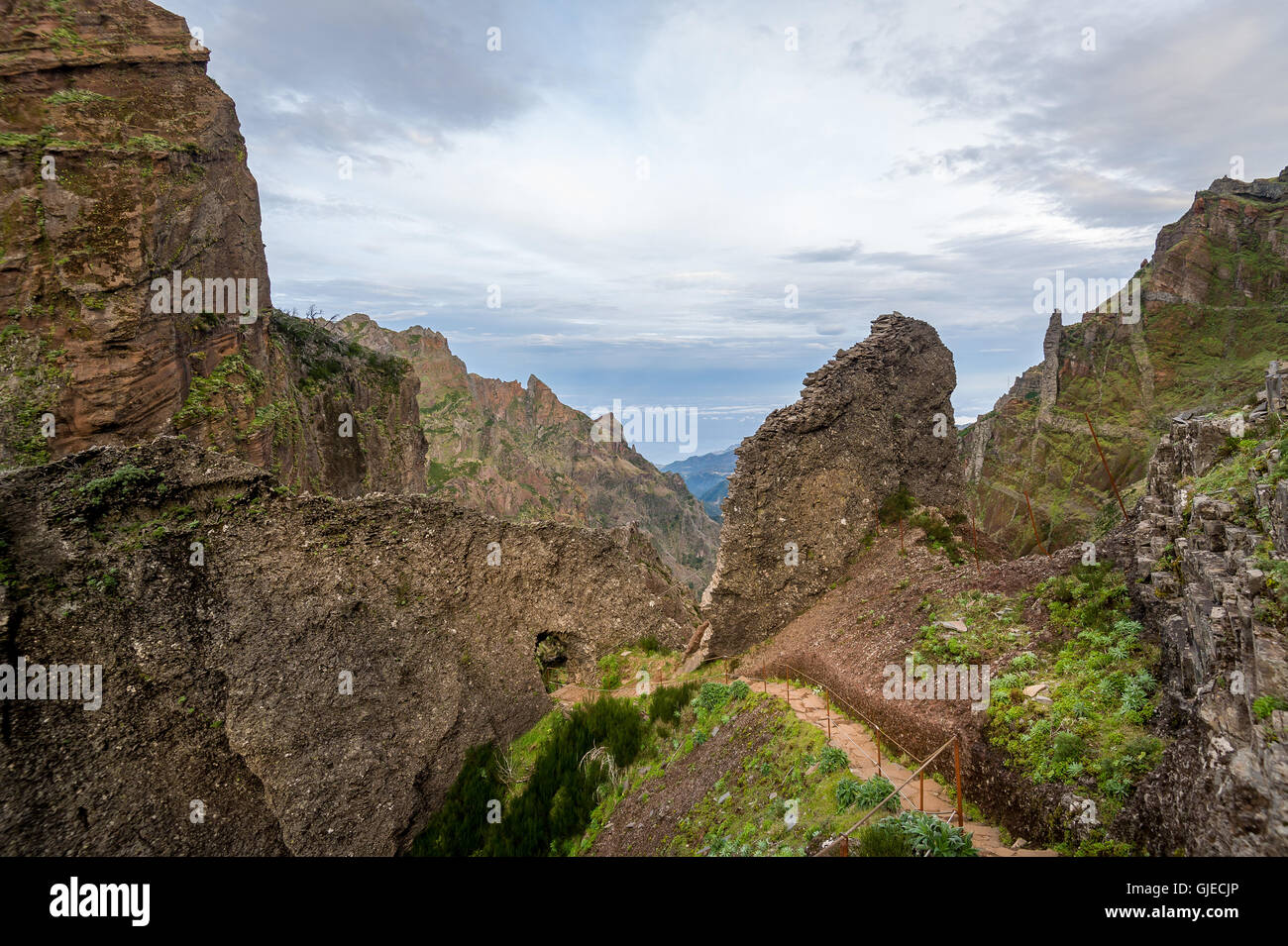 Walking path in the rocky mountains of Madeira island Stock Photo - Alamy