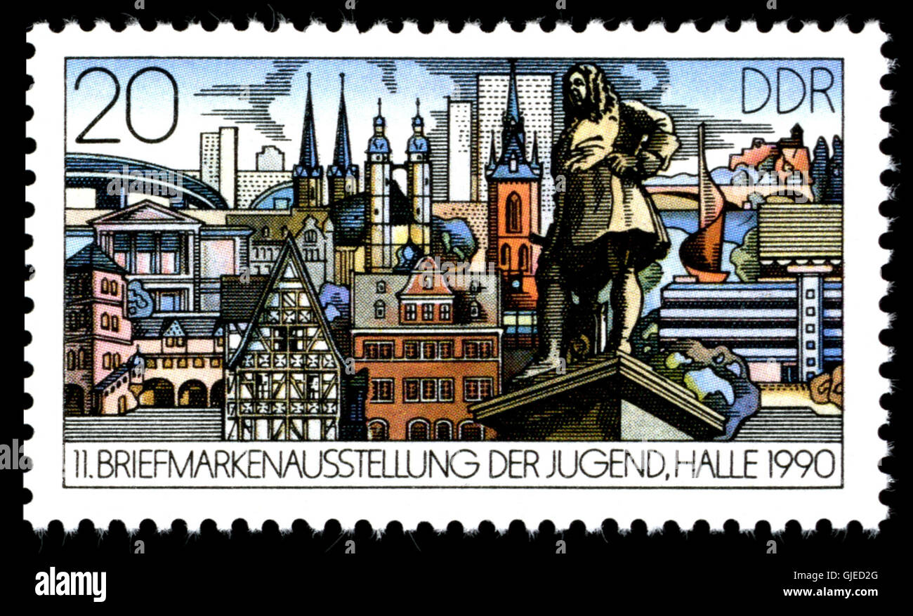 The 1990 DDR stamp, MiNr 3339, features a postal mark and represents a ...
