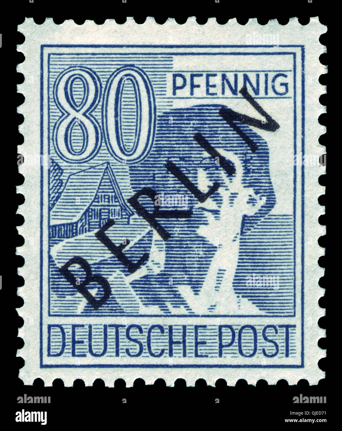 The 1948 DBPB stamp number 15, titled 'Freimarke Schwarzaufdruck ...