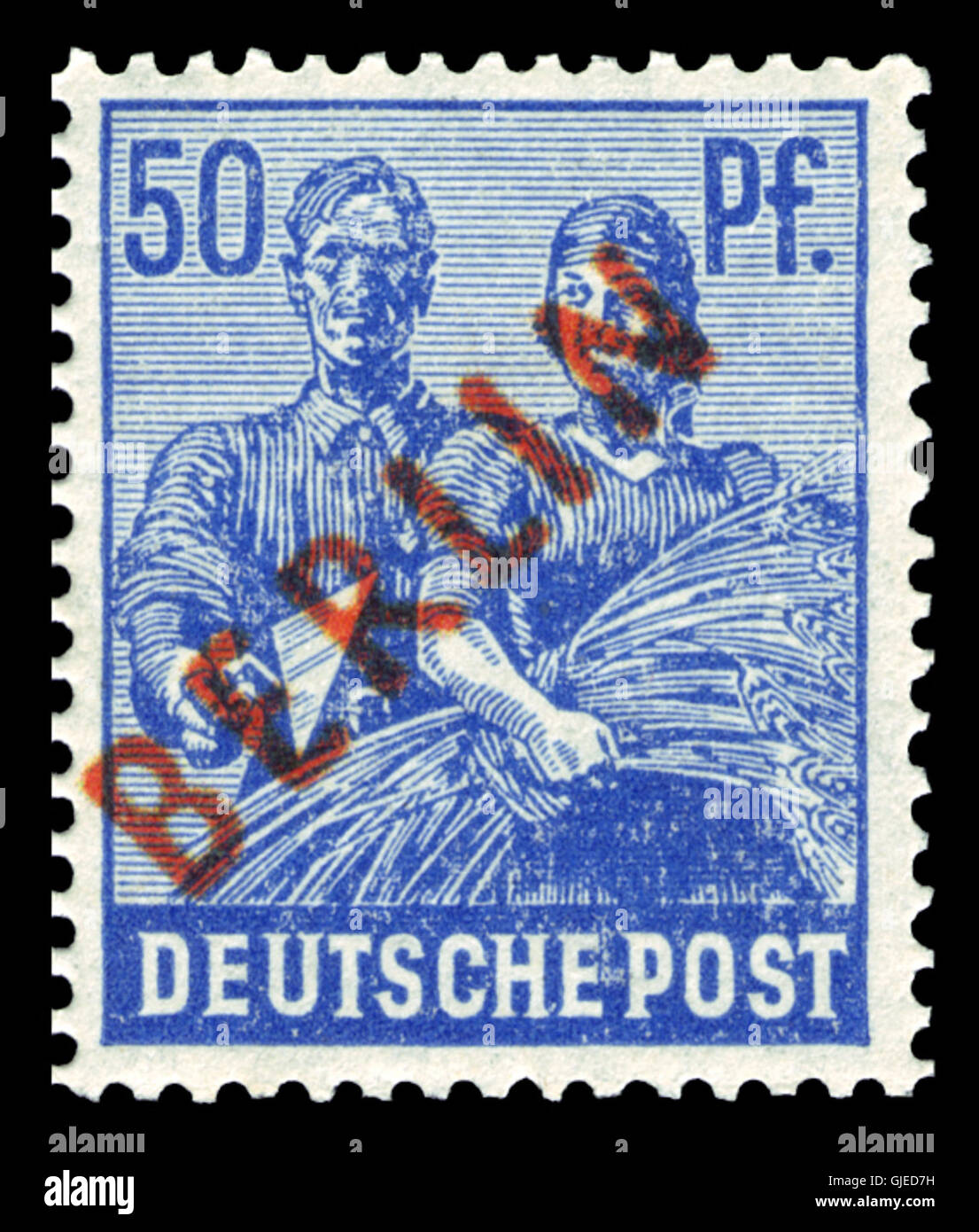 The 1949 DBPB 30 Freimarke Rotaufdruck stamp is part of a series issued ...