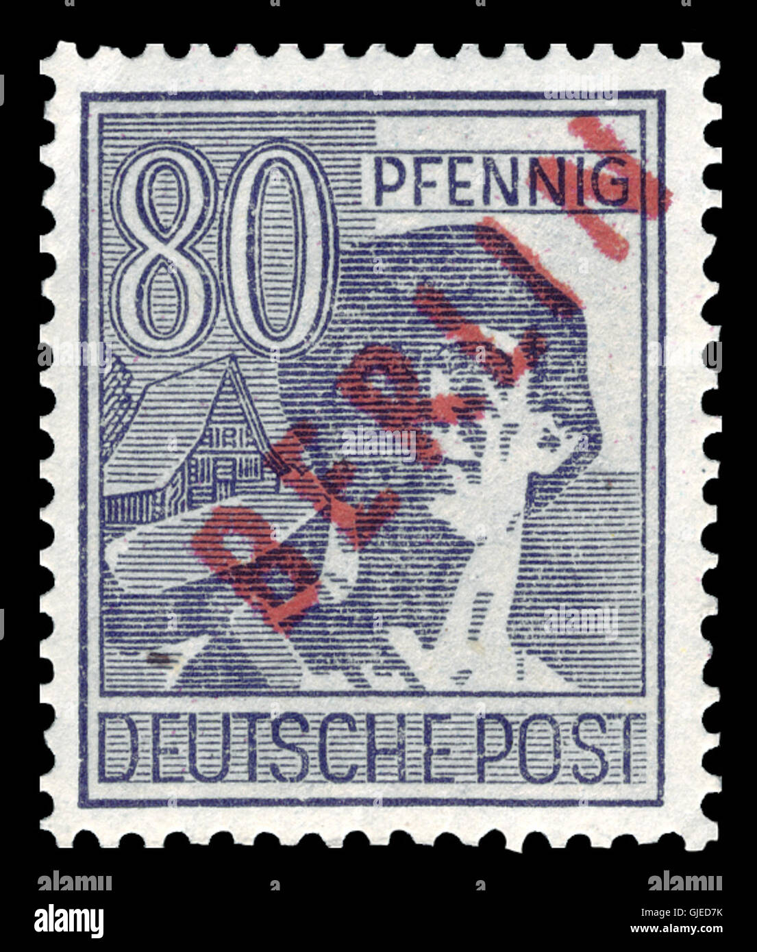 The 1949 DBPB 32 Freimarke Rotaufdruck stamp is part of a series issued ...