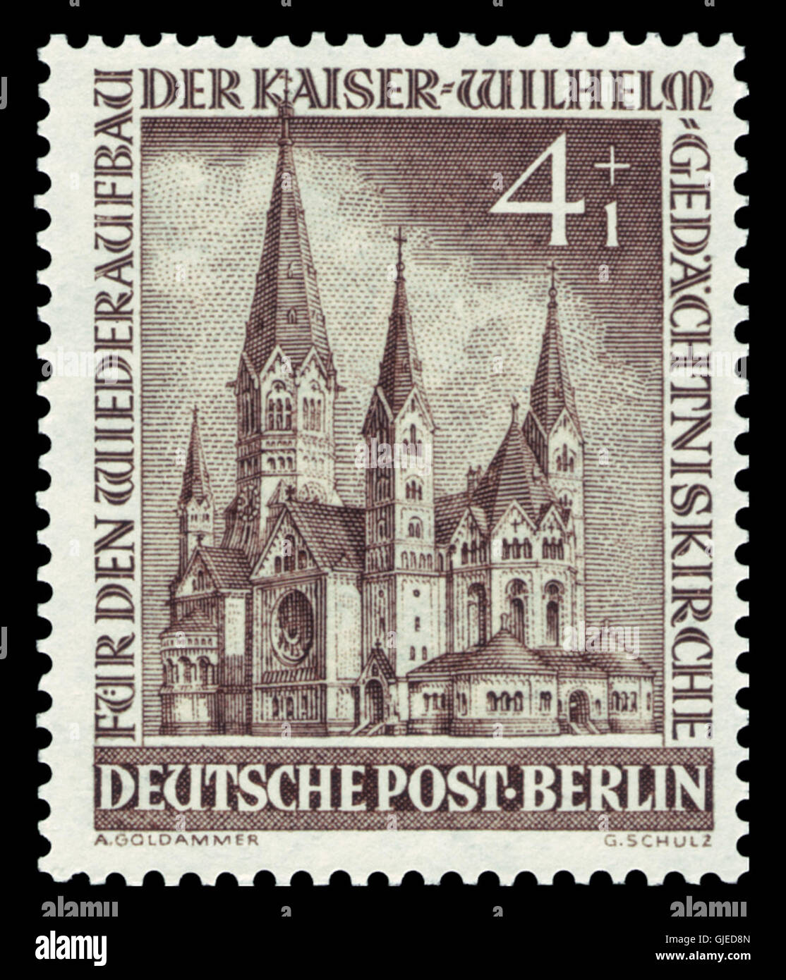 The 1953 DBPB 106 Gedächtniskirche stamp from Deutsche Bundespost ...