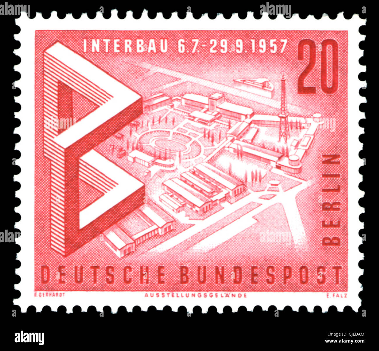 The 1957 DBPB 161 Interbau stamp was issued in Germany to commemorate ...