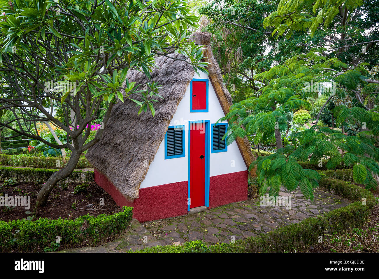 Traditional style Madeira island farmer's house at Funchal botanical ...