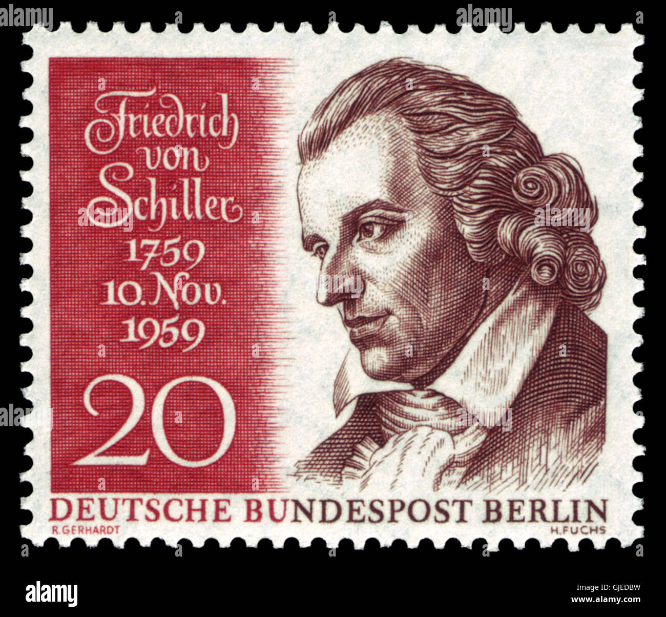 This 1959 DBPB stamp, number 190, commemorates Friedrich Schiller, the ...