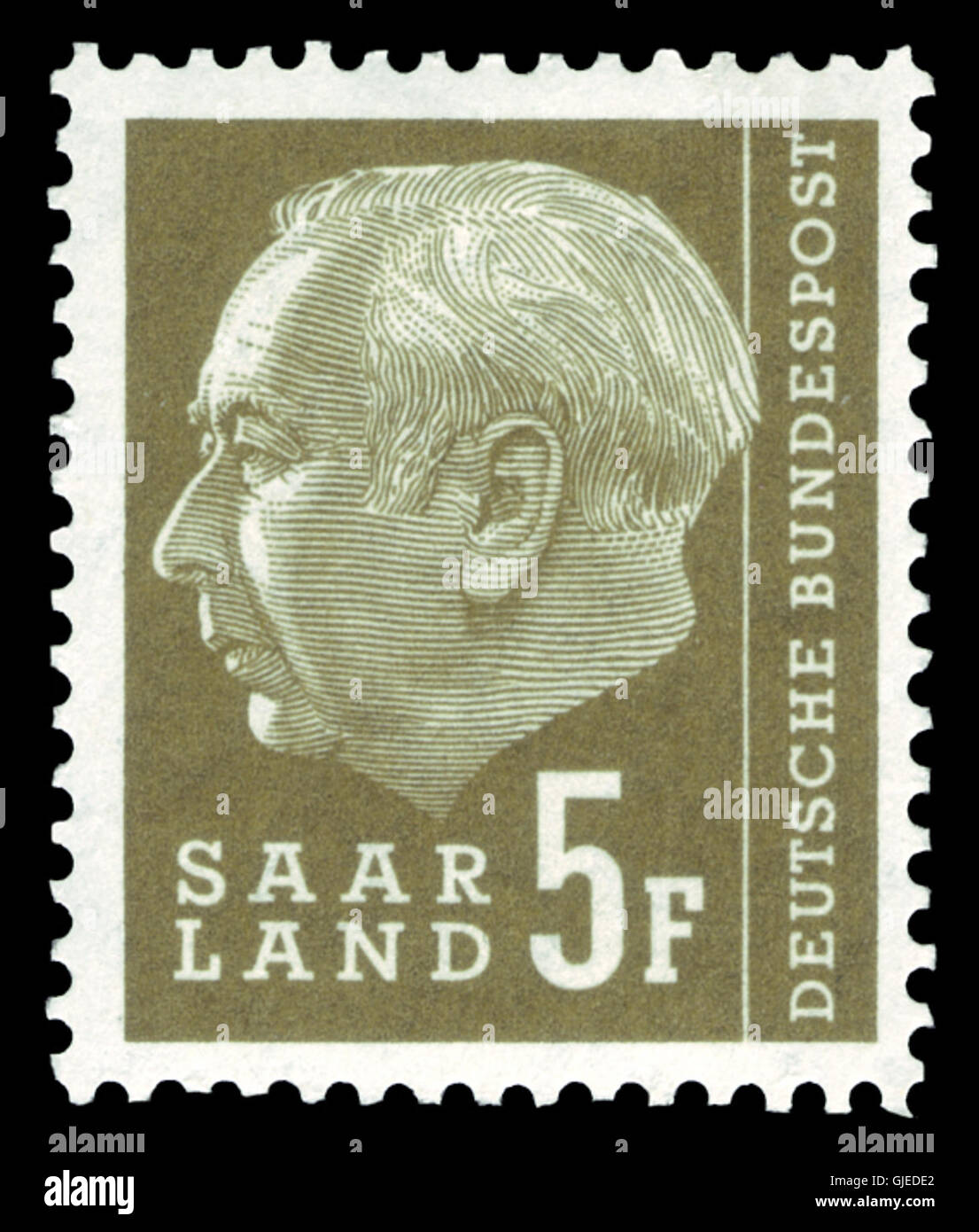 The 1957 DBPSL 411 stamp features a portrait of Theodor Heuss, the ...