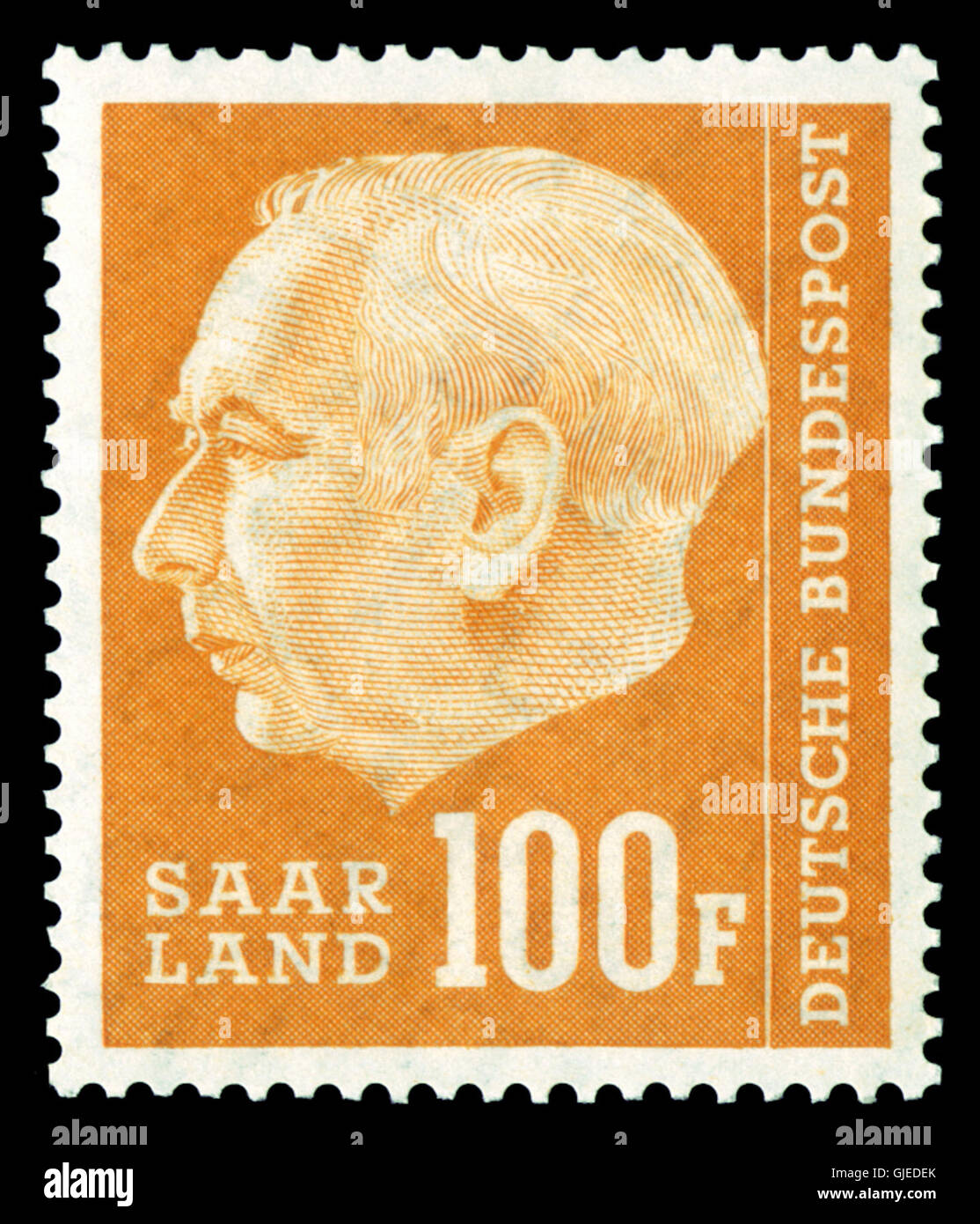 Issued in 1957, this German postage stamp features Theodor Heuss, the ...