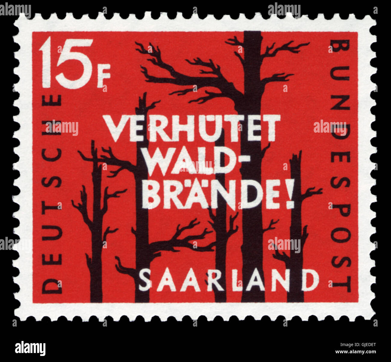 The 1958 DBPSL 431 stamp focuses on forest fire prevention ...