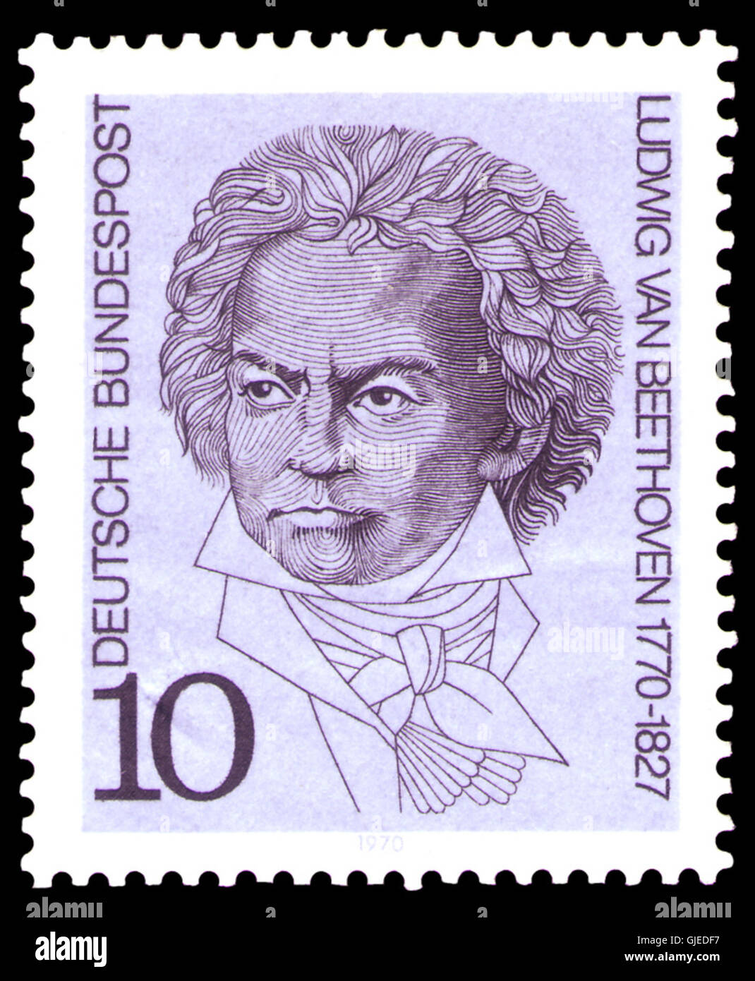 Issued in 1970, this DBP stamp commemorates Beethoven's 200th ...