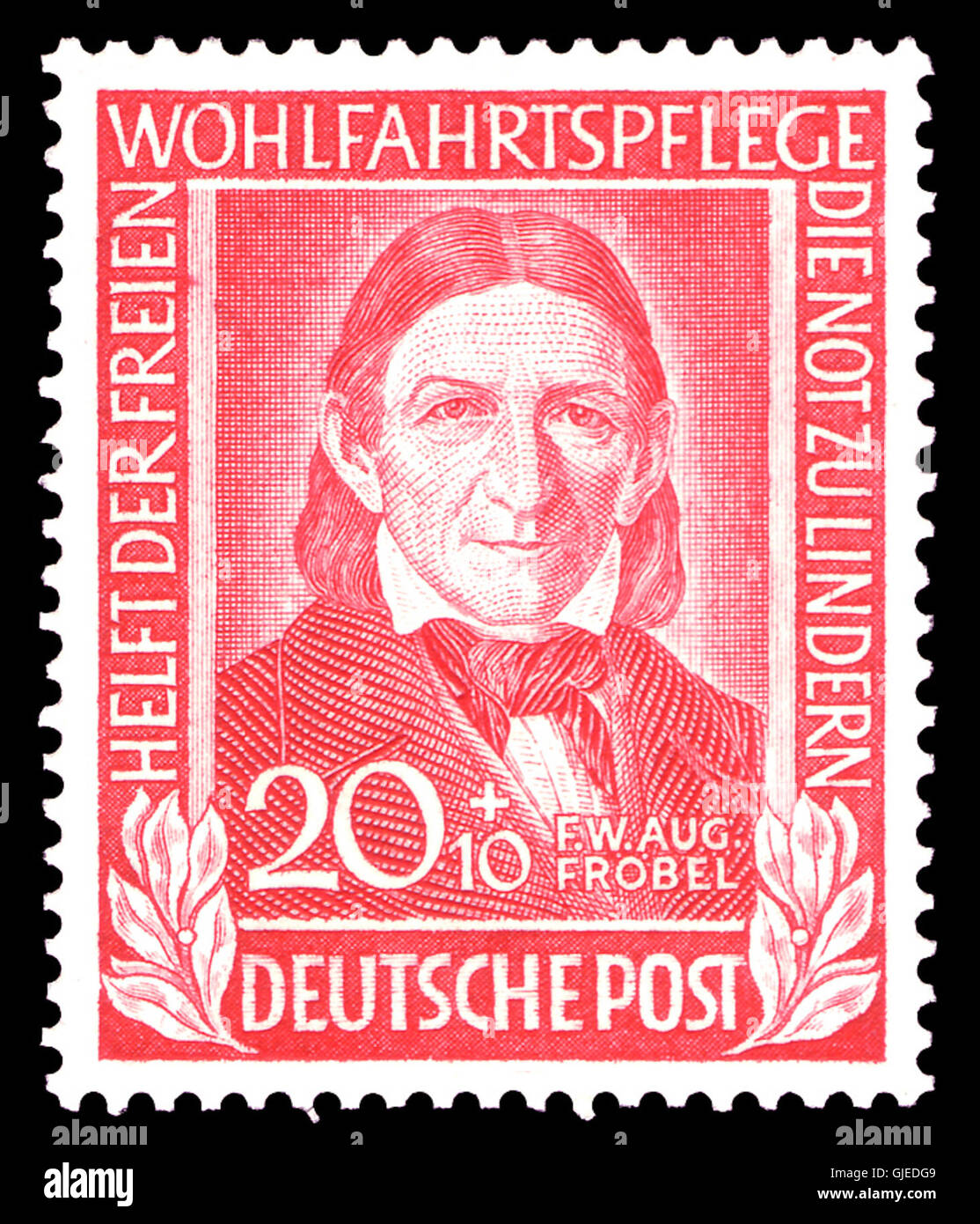 The 1949 DBP MiNr 119 stamp honors Friedrich Fröbel, a German educator ...