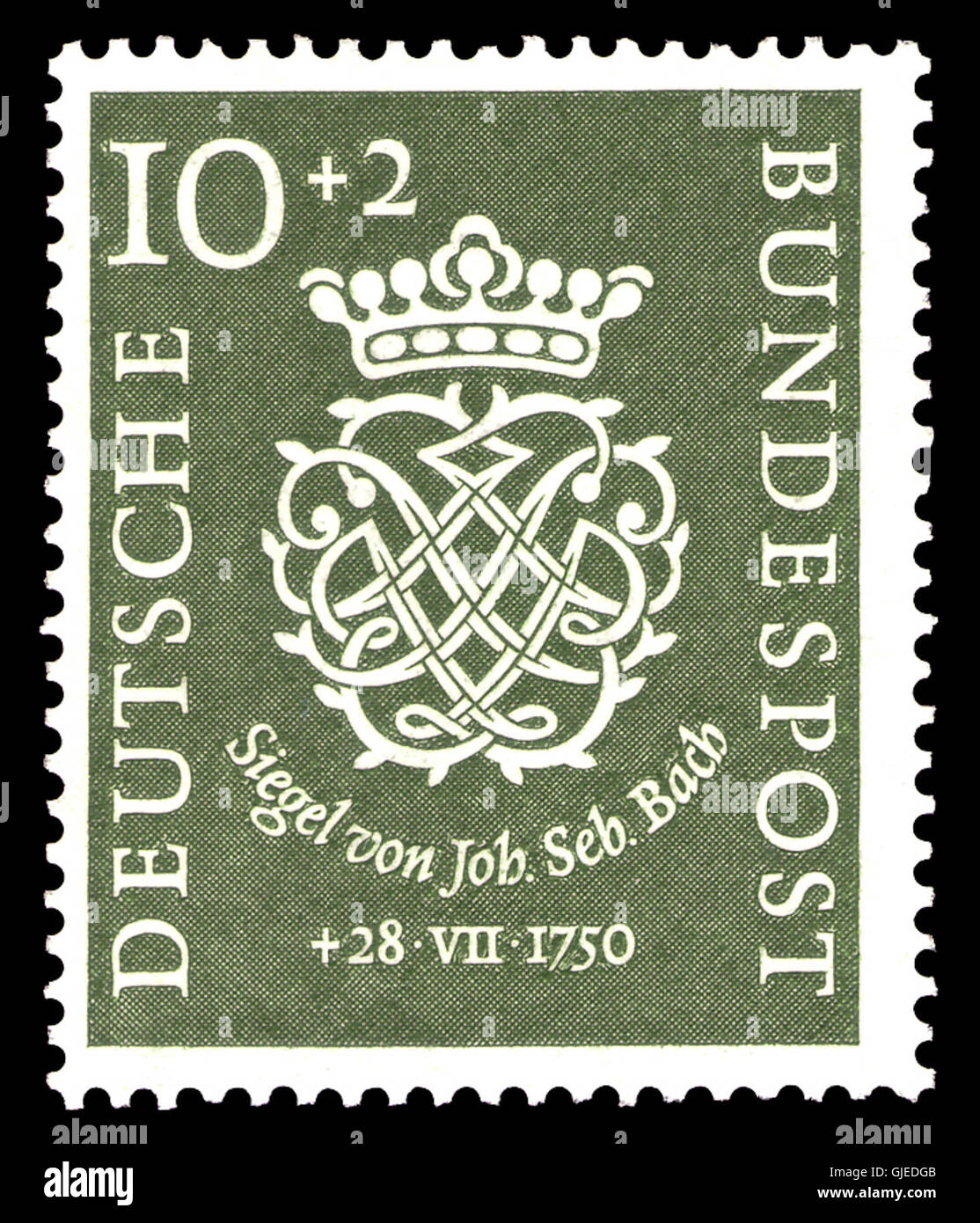 The 1950 DBP 121 Bachsiegel stamp commemorates Johann Sebastian Bach ...