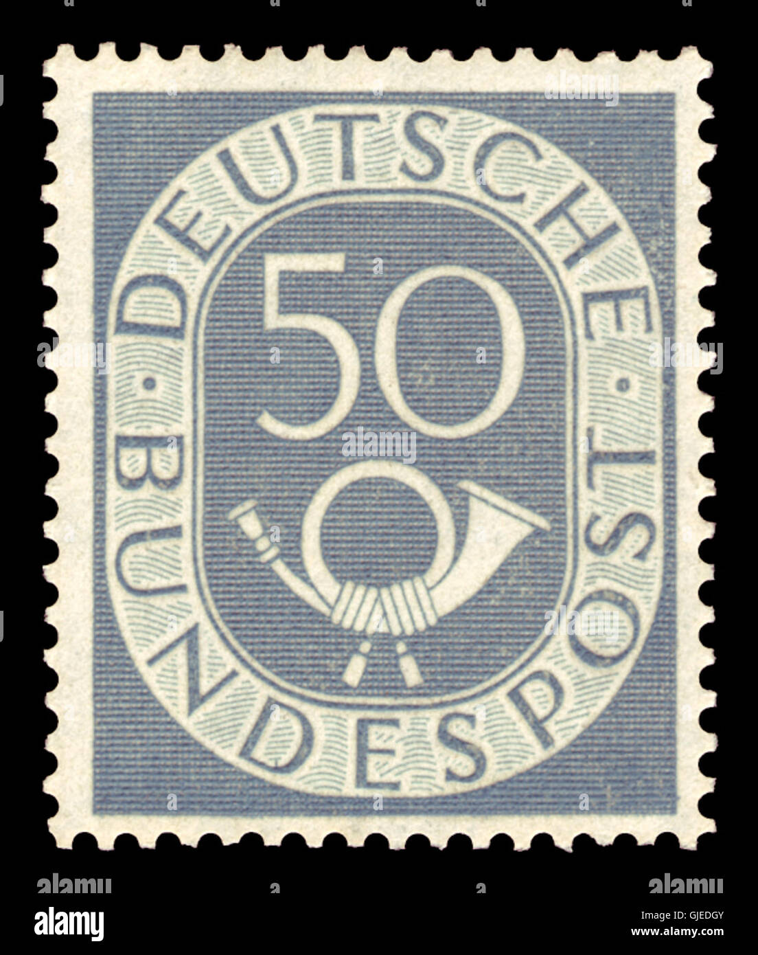 The DBP 1951 stamp, number 134, features a Posthorn design, a ...