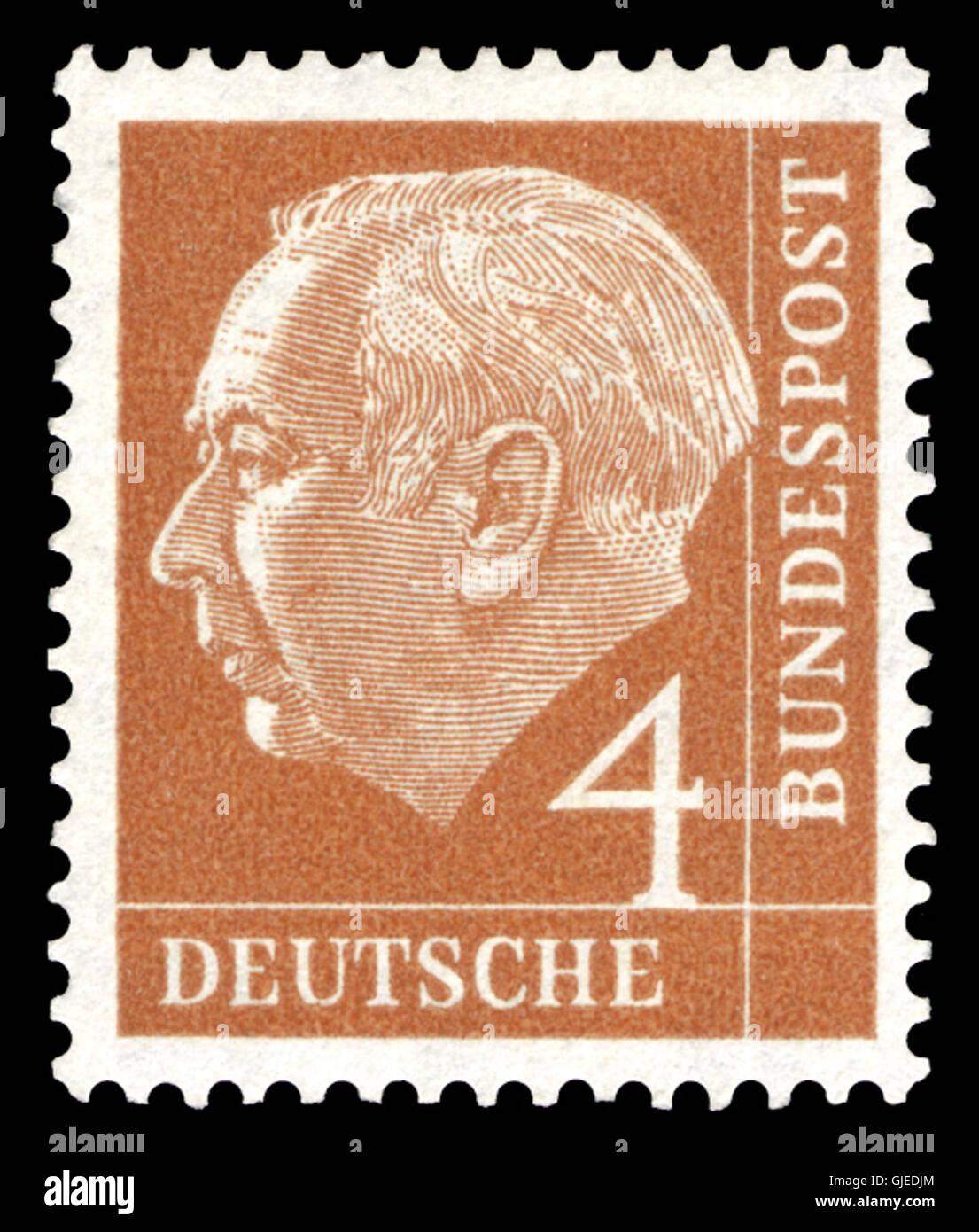 The DBP 1954 178 stamp features Theodor Heuss I, the first President of ...