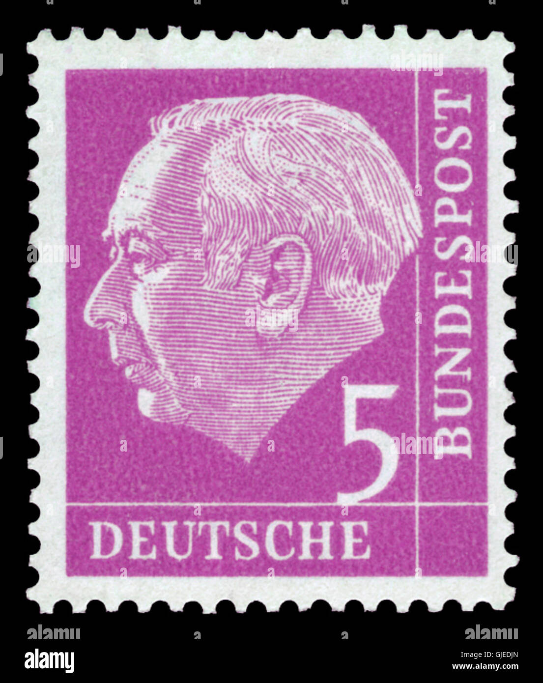 The 1954 DBP 179 stamp features a portrait of Theodor Heuss, the first ...
