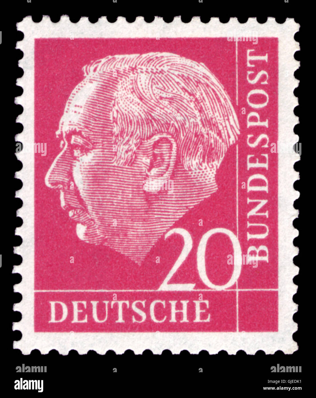 The 1954 DBP 185 stamp features Theodor Heuss, the first President of ...