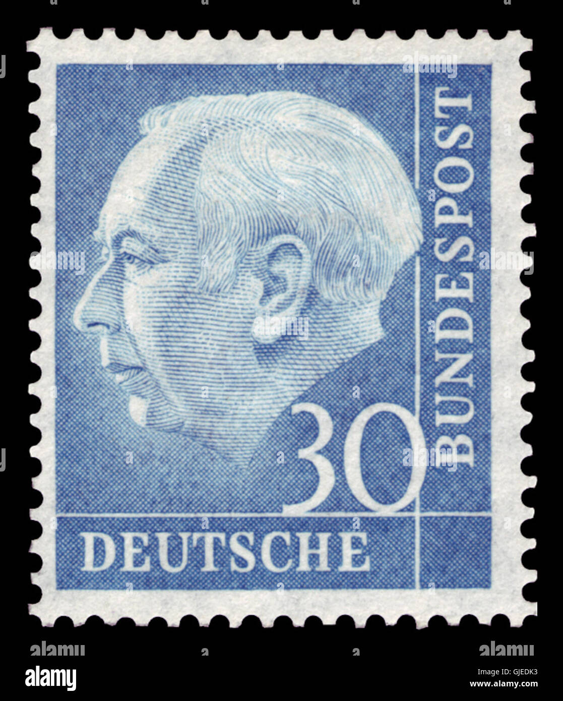 The 1954 DBP 187 stamp features Theodor Heuss, the first President of ...