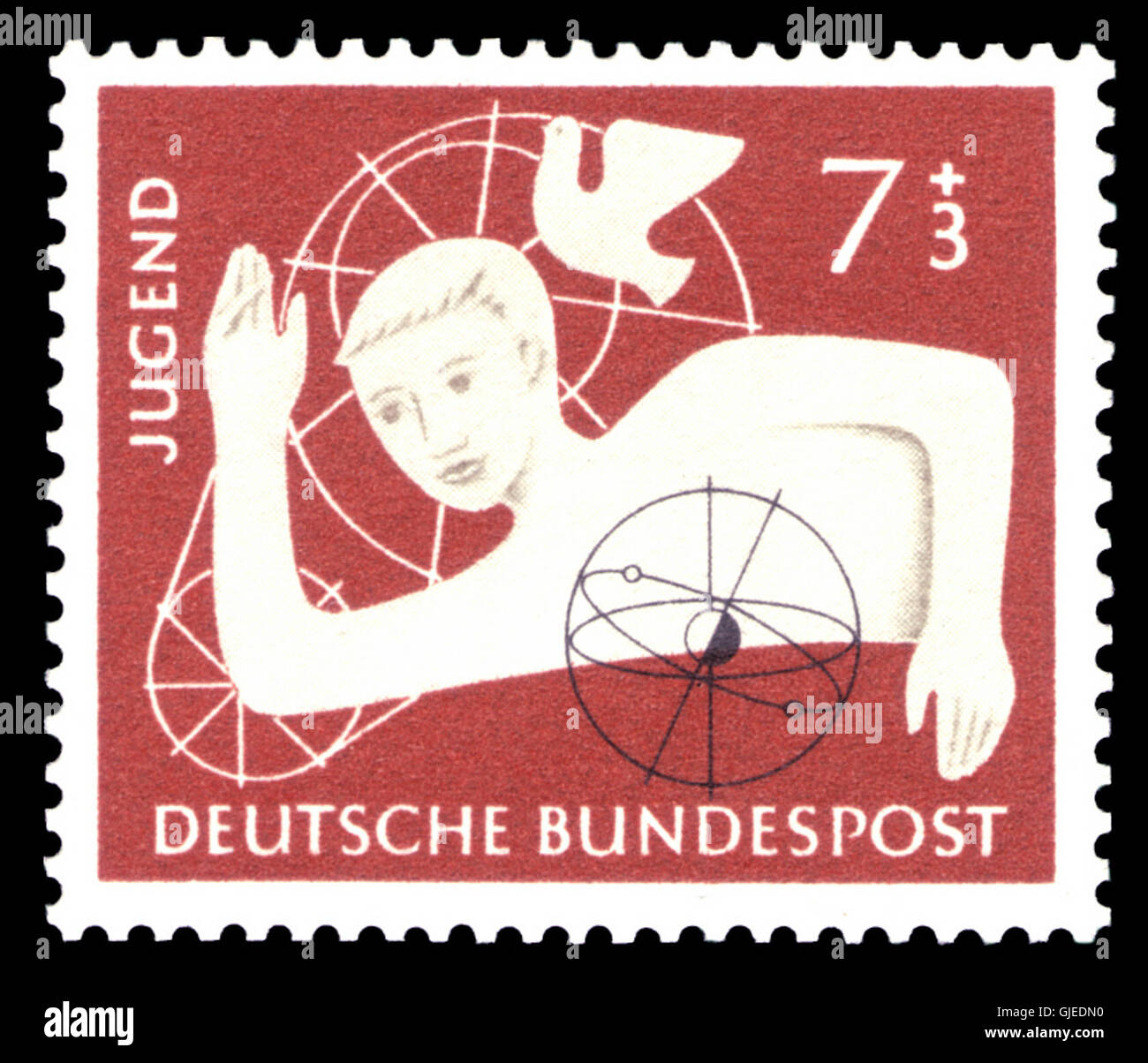 The 1956 DBP 232 Jugend stamp commemorates youth and represents Germany ...