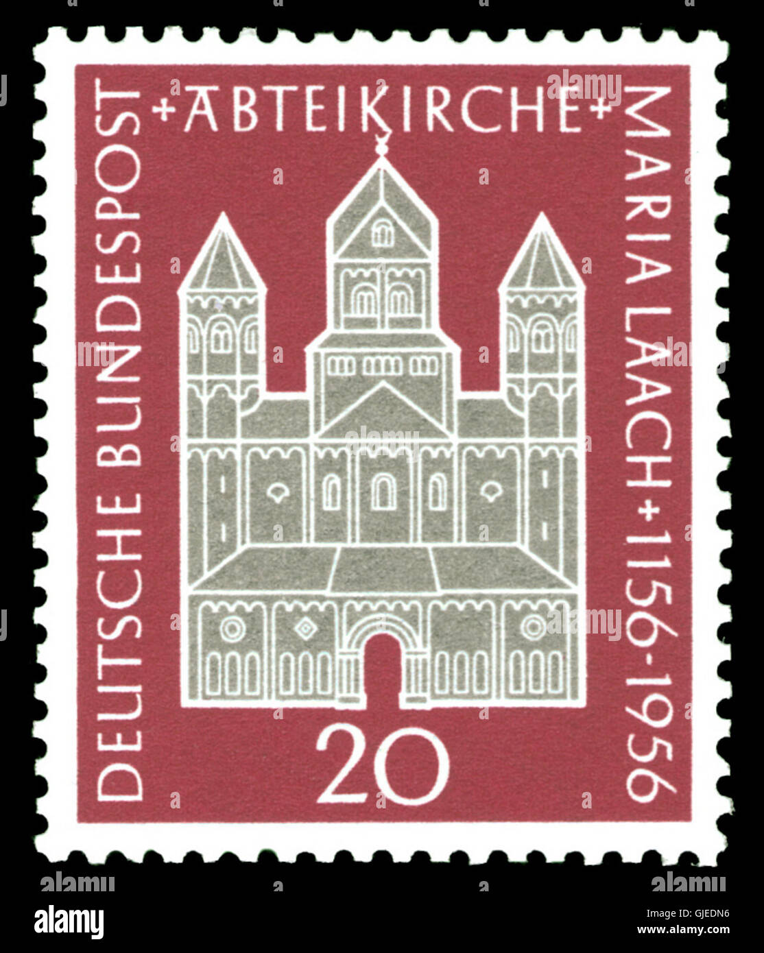 The 1956 DBP 238 Maria Laach stamp features a postal mark and ...