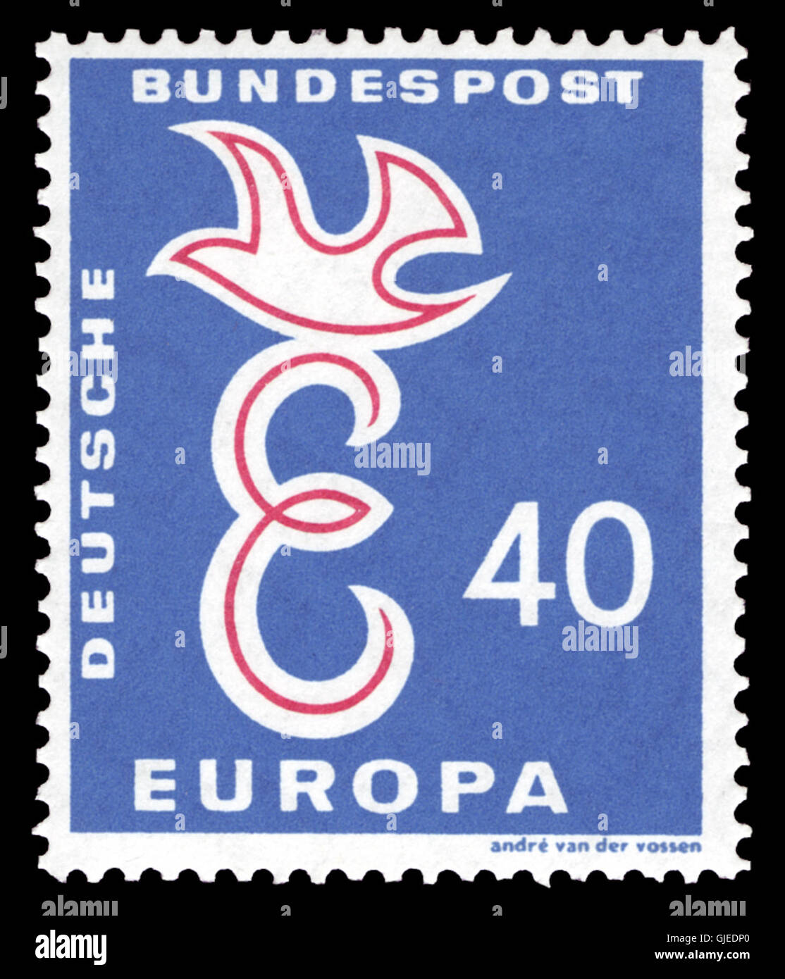 Issued in 1958, the DBP 296 Europa 40Pf stamp commemorates European ...