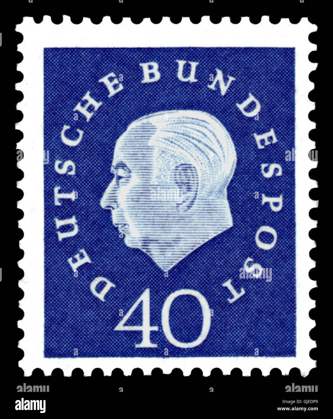 The 1959 DBP MiNr 305 stamp features a medallion image of Theodor Heuss ...