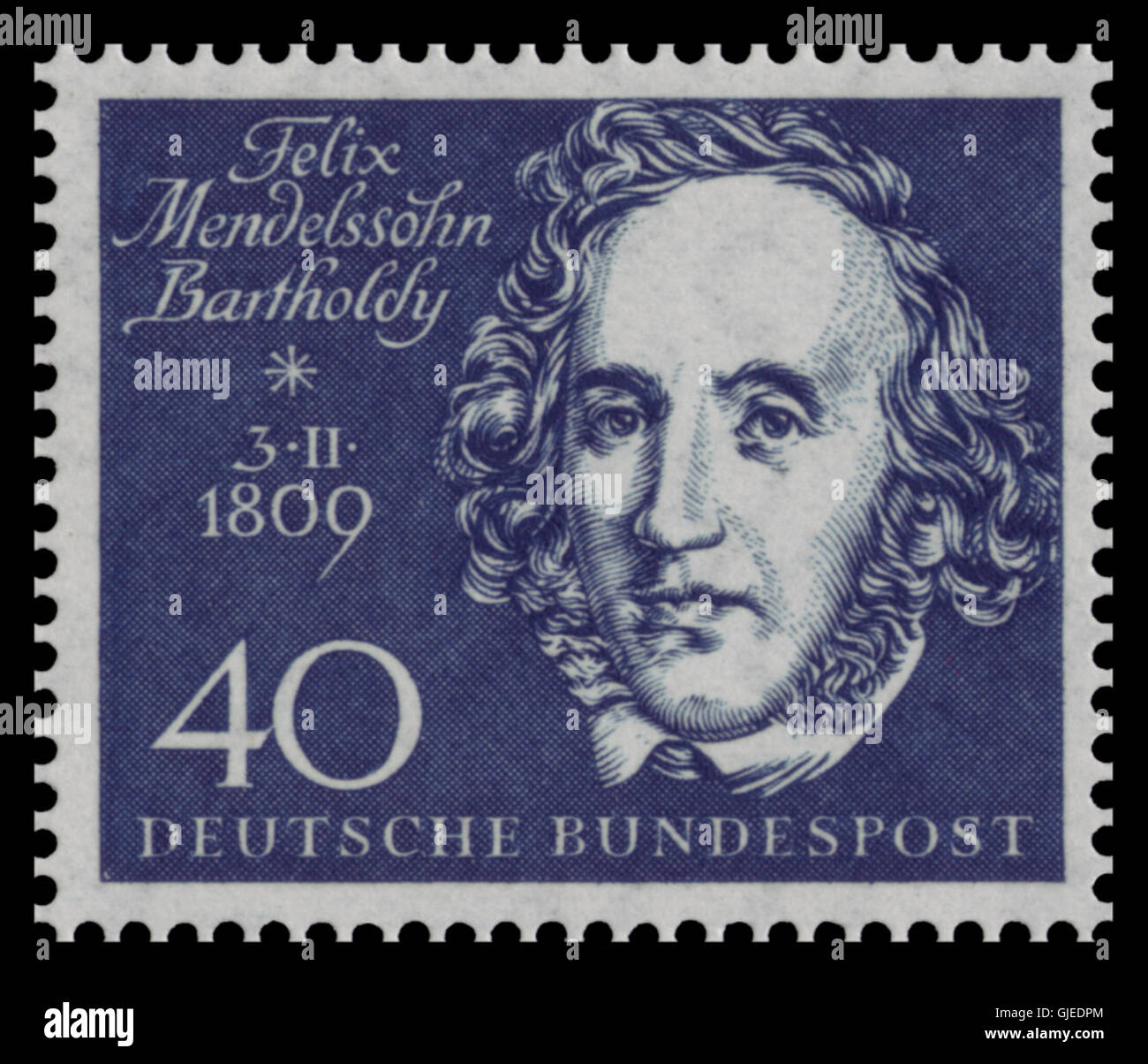 Issued in 1959, this German stamp features a portrait of composer Felix ...