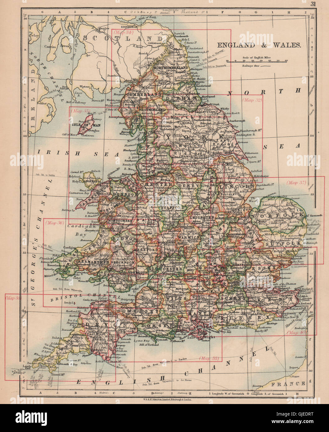 ENGLAND AND WALES. Counties. Westmorland. Telegraph cables. JOHNSTON ...