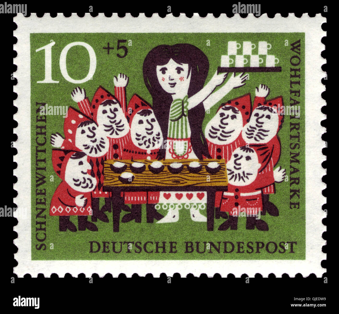 The 1962 DBP 386 stamp features a depiction of Snow White ...