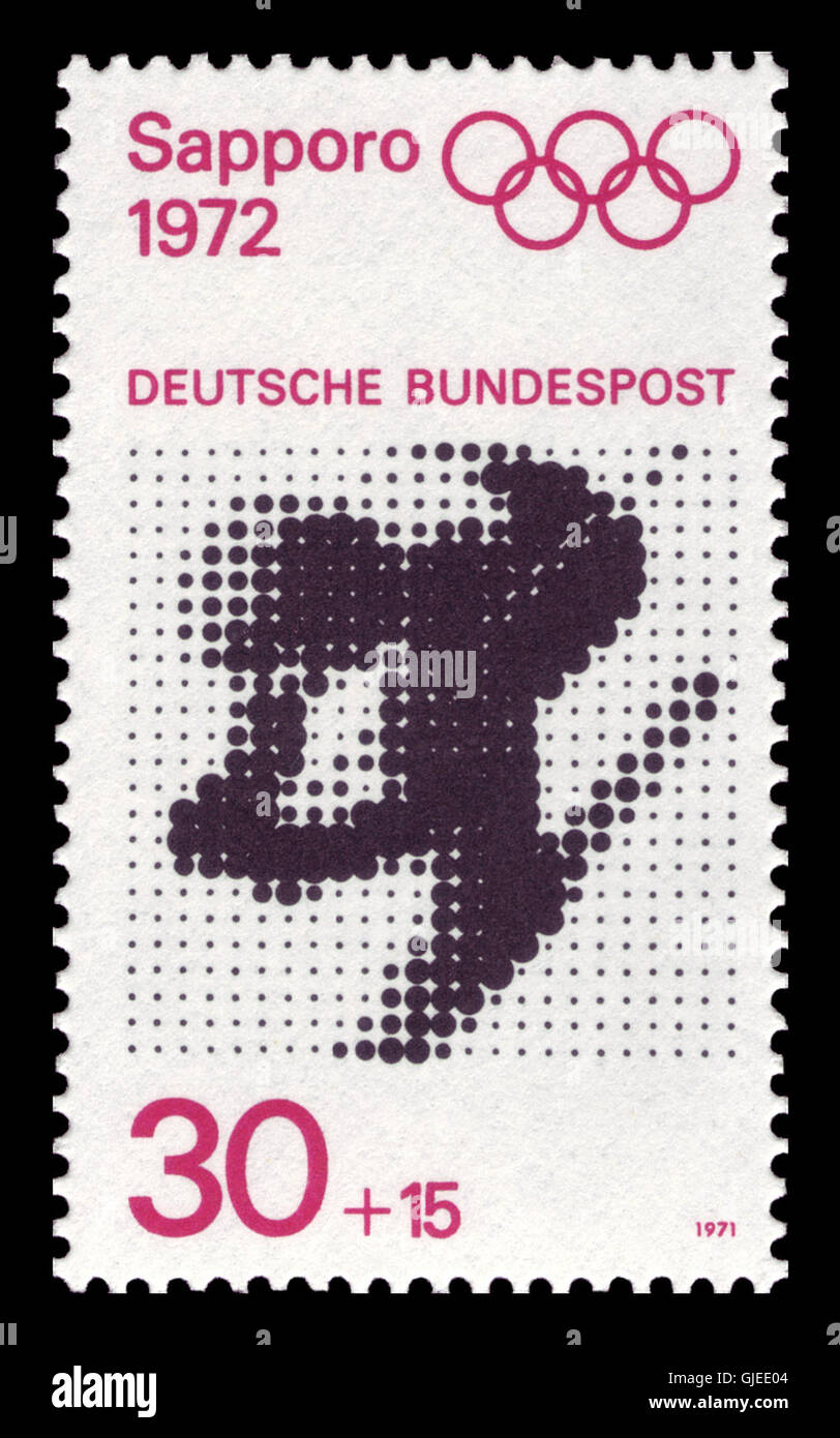 The DBP 1971 682 stamp commemorates the Olympic alpine skiing event ...