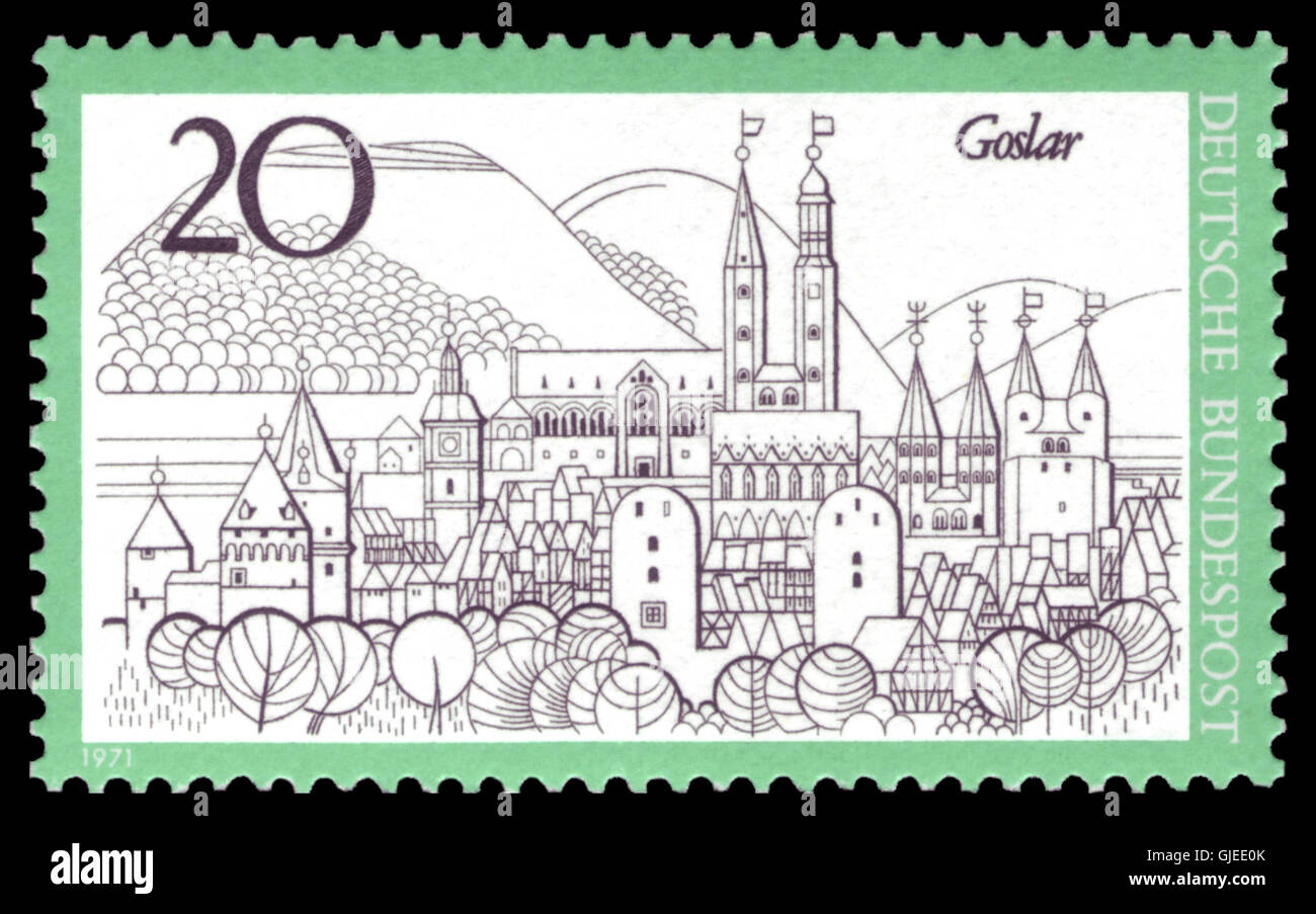 The DBP 1971 704 Goslar stamp features a depiction of the historic town ...