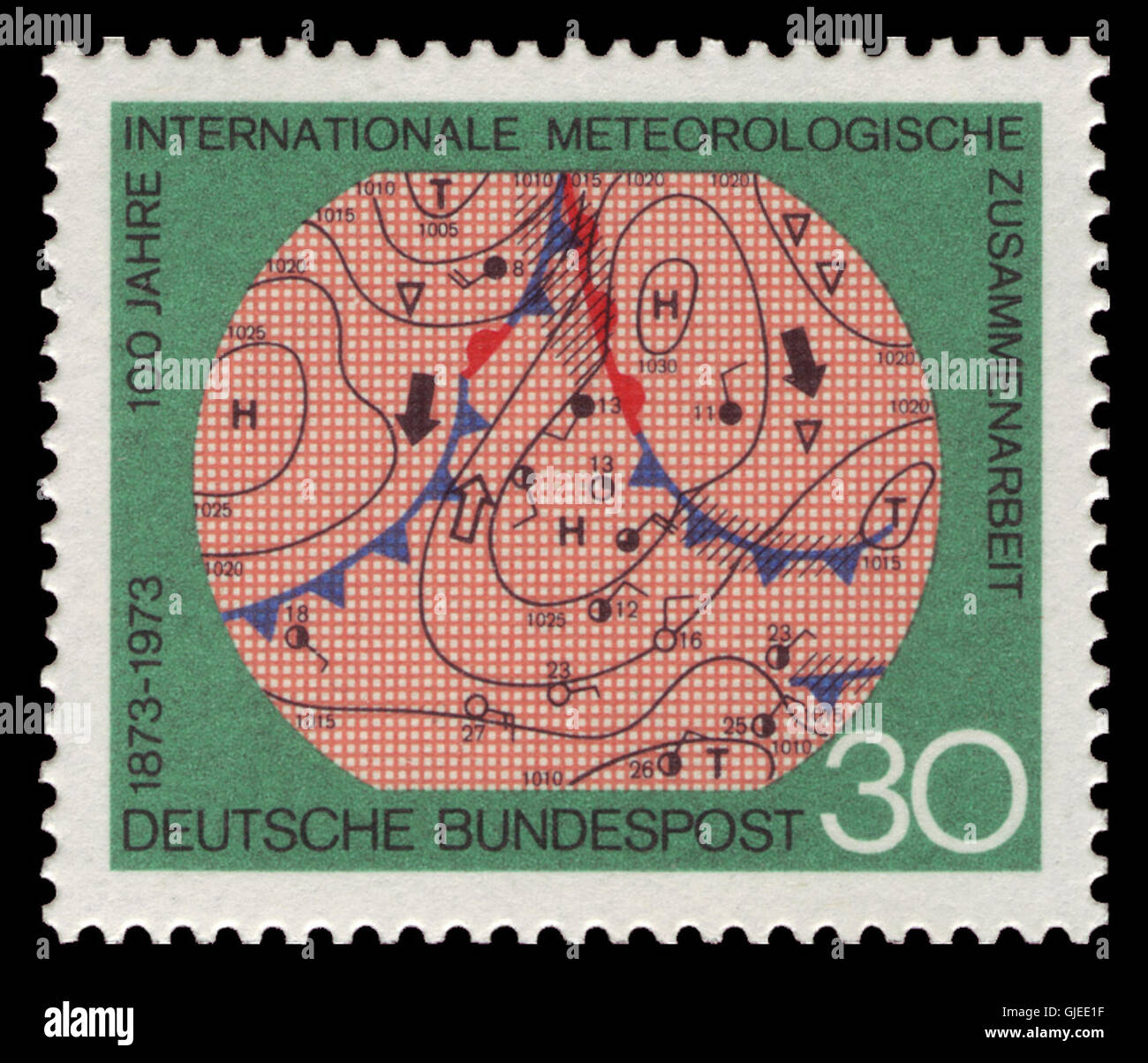 The 1973 DBP 760 stamp commemorates meteorological cooperation between ...