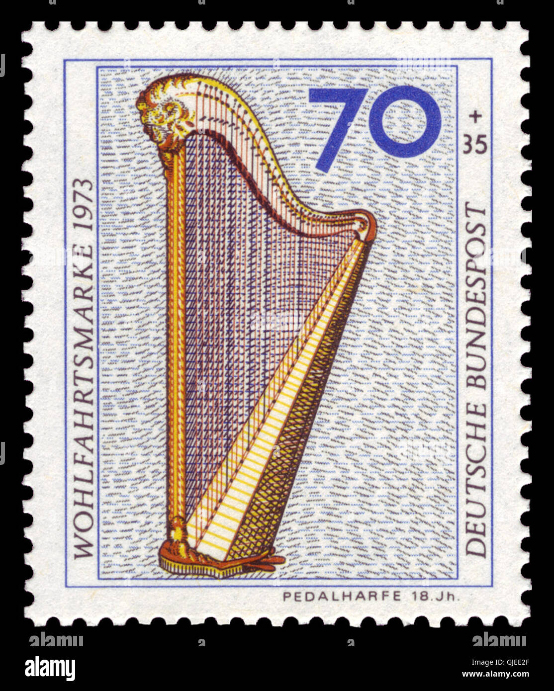 The DBP 1973 785 Wohlfahrt Musikinstrumente stamp features various ...